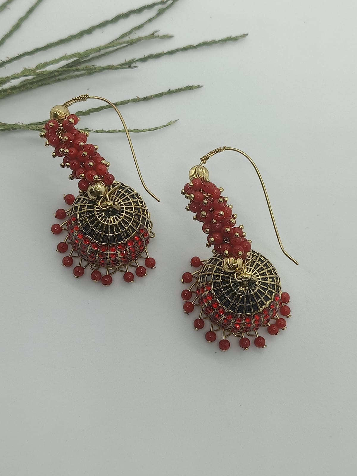 Red Pearls Ethnic Jhumka Purbilada